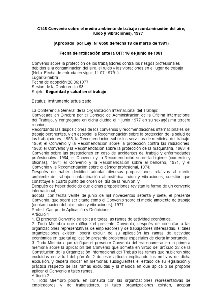 Convenio OIT 1977: Protección Laboral | PDF | Organización Internacional del Trabajo | Contaminación