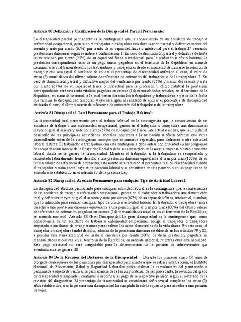 Artículo 80 Definición y Clasificación de La Discapacidad Parcial ...