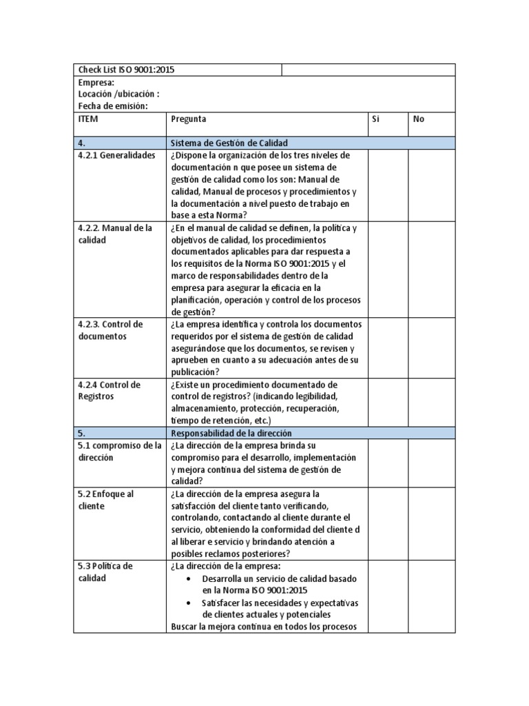 Check List ISO 9001 Calidad | PDF | Sistema de manejo de calidad ...
