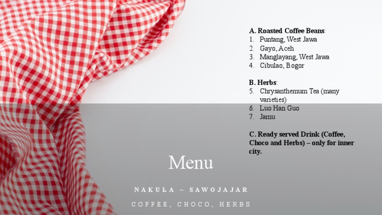 Nakula Sawojajar Coffee & Herbs Menu | PDF