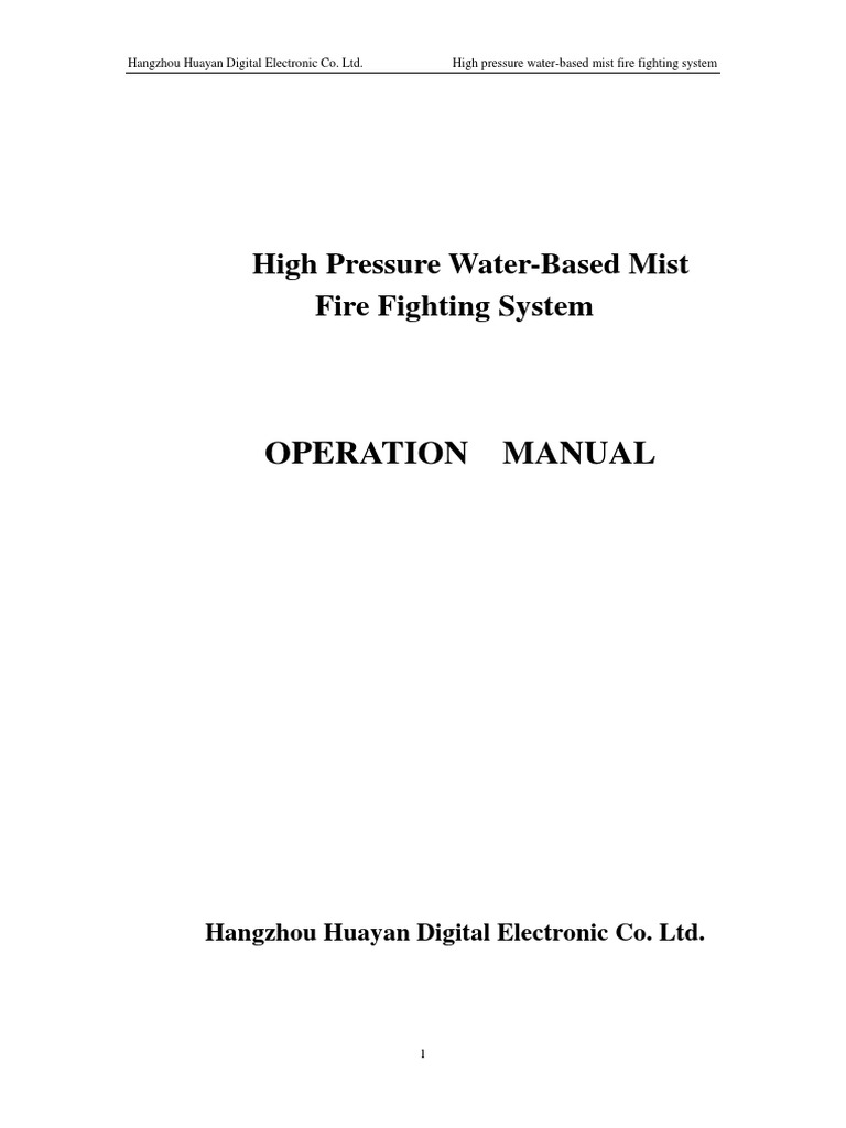 Operation Manual: High Pressure Water-Based Mist Fire Fighting System ...