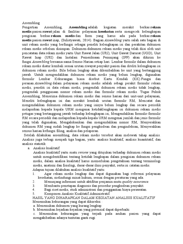 Proses Assembling Rekam Medis Pasien | PDF