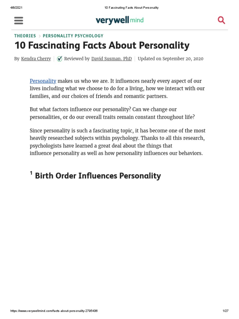 10 Fascinating Facts About Personality | PDF | Extraversion And ...