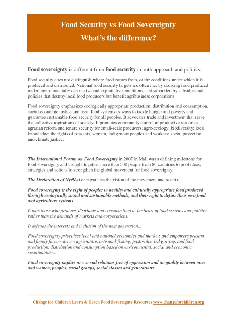 Food Security Vs Food Sovereignty What's The Difference? | PDF | Food ...
