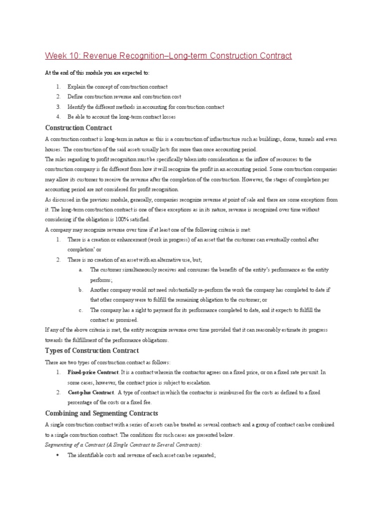 Week 10 Revenue Recognition-Long-term Construction Contract - ACTG341 Advanced Financial ...