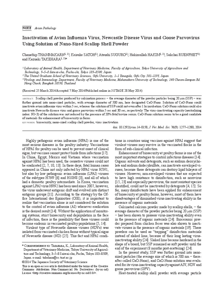 Inactivation of Avian Influenza Virus, Newcastle Disease Virus and ...