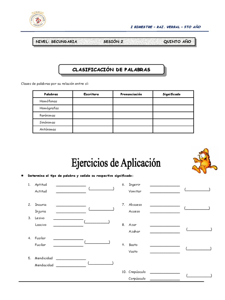 Clasificación de Palabras 5° Año | PDF | Lingüística | Vocabulario