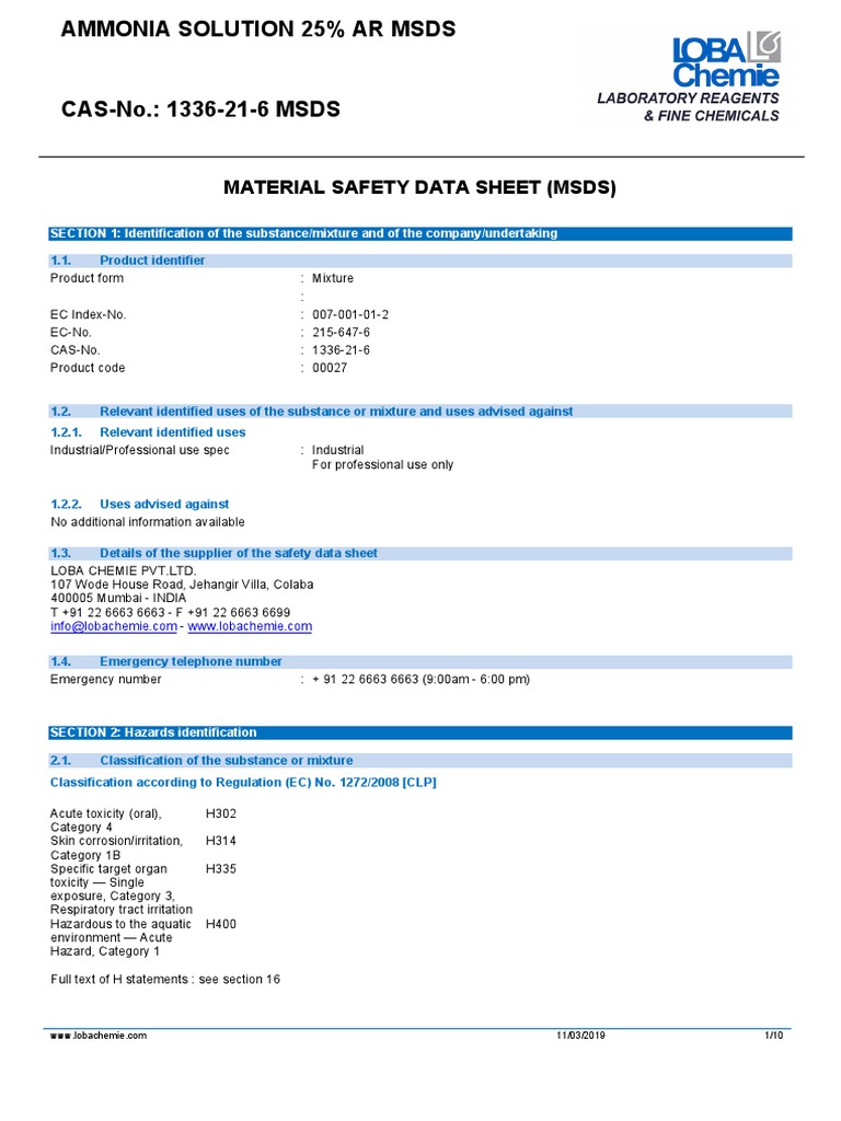 Material Safety Data Sheet (MSDS) : SECTION 1: Identification of The ...