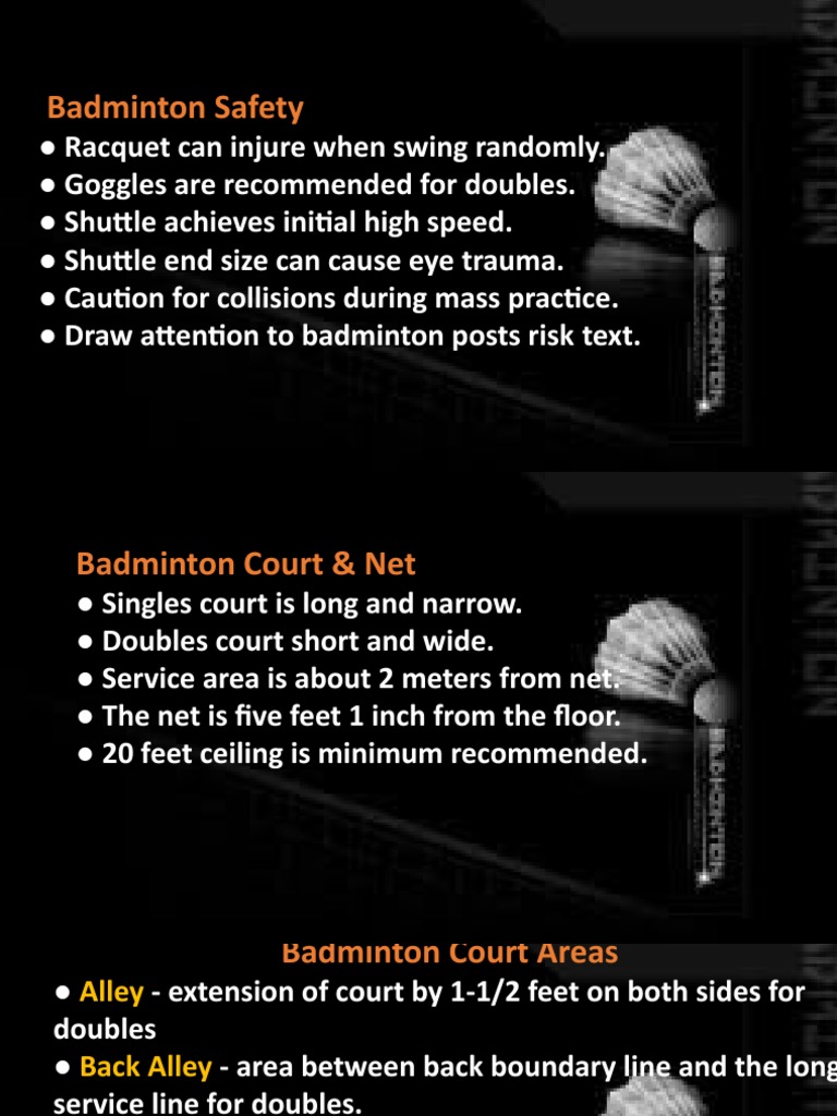 Badminton Safety | PDF | Recreation | Games Of Physical Skill
