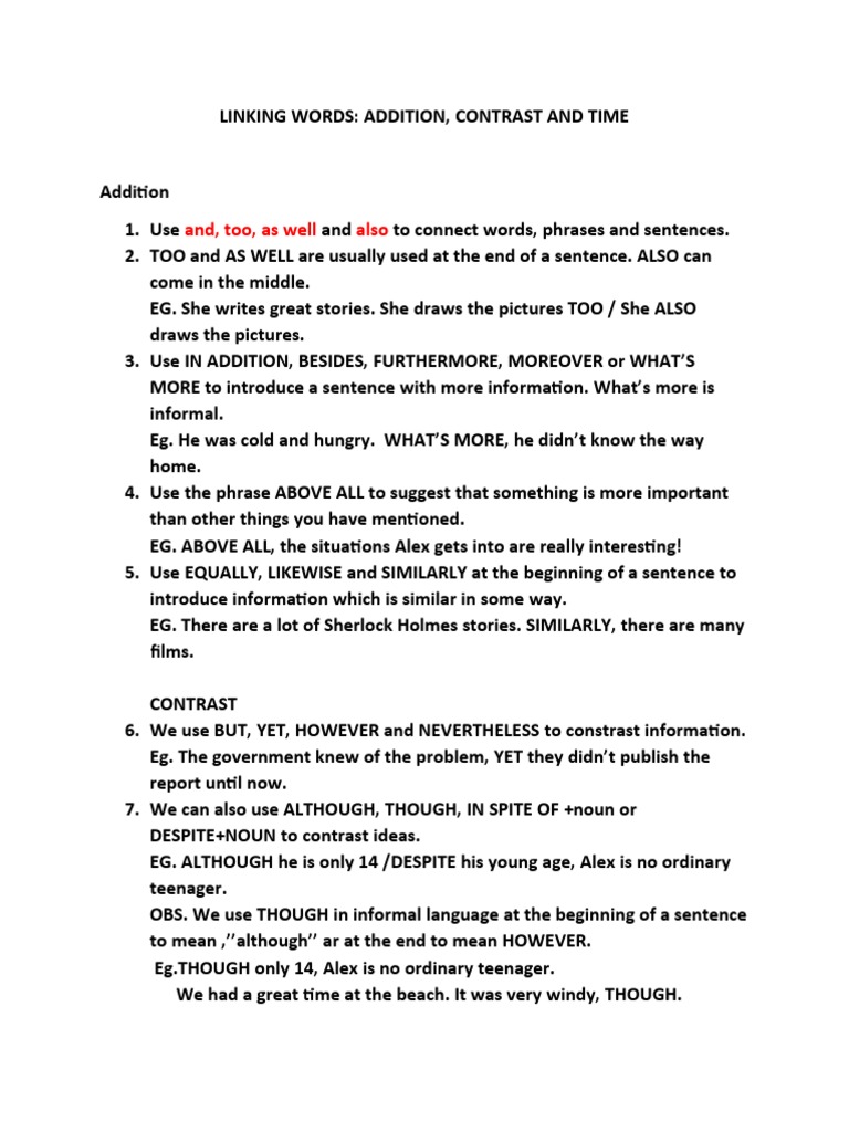 LINKING Connectors WORDS | PDF | Linguistics | Grammar