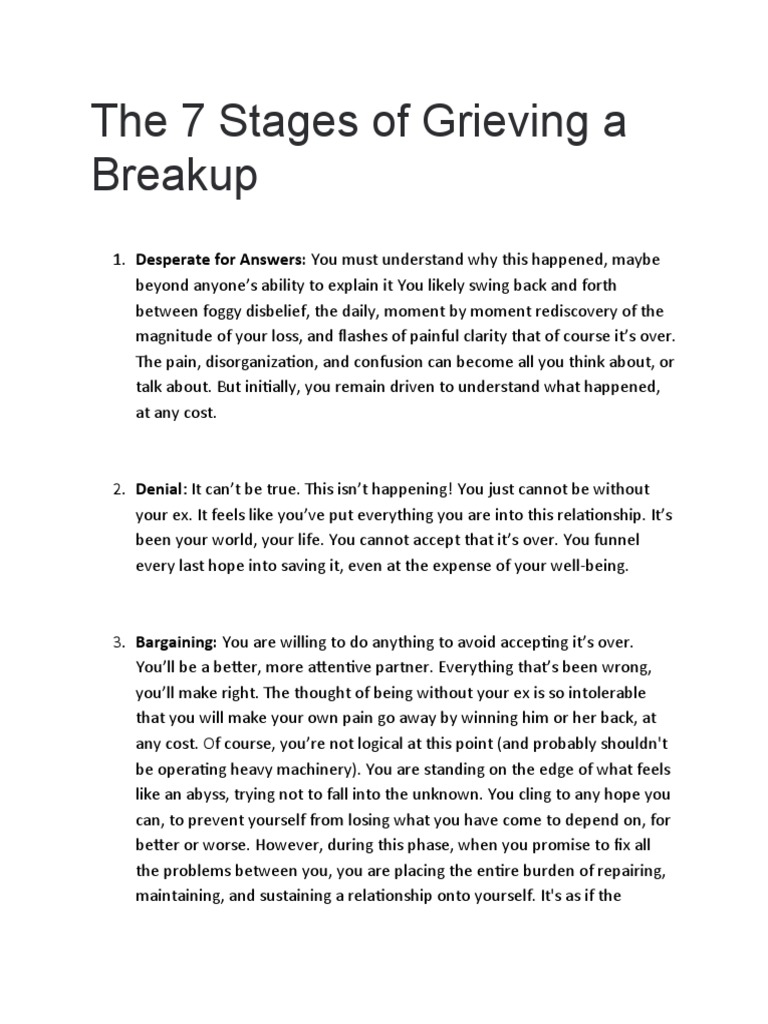 The 7 Stages Of Grieving A Breakup Pdf Grief Anger