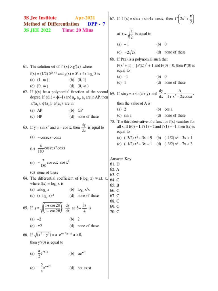 Method of Differentiation DPP - 7 | PDF | Computational Science ...