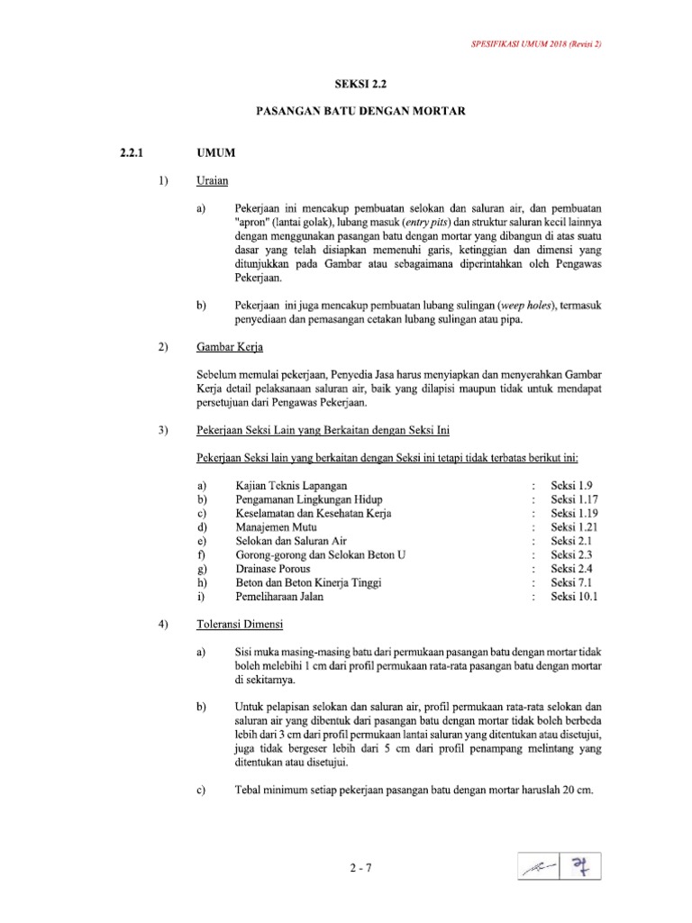 Divisi 2 Seksi 2 Pasangan Batu Dengan Mortar | PDF