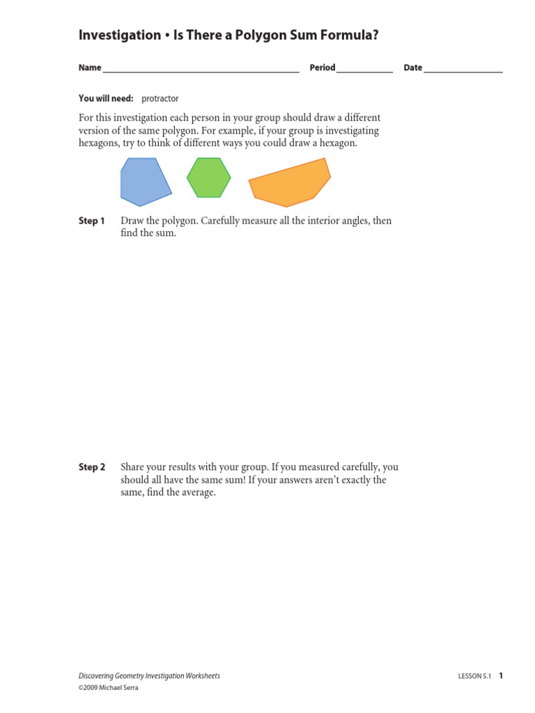 Investigation - Is There A Polygon Sum Formula?: You Will Need ...
