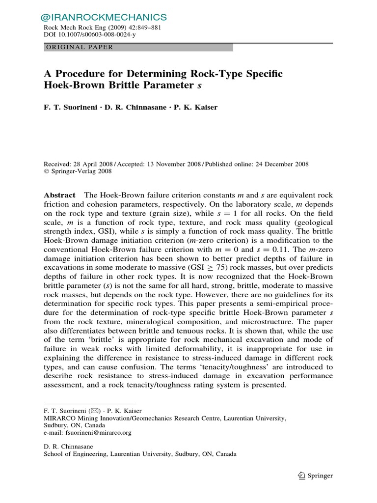 A Procedure For Determining Rock-Type Specific Hoek-Brown Brittle Parameter S | PDF | Strength ...