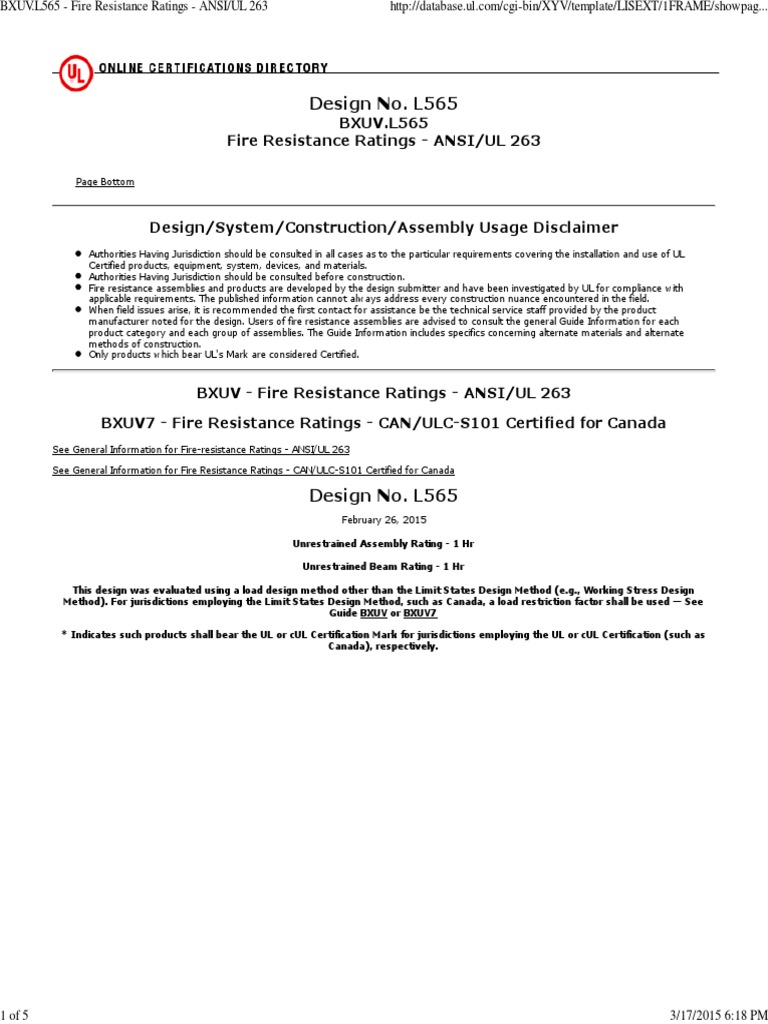 NORMA UL - L565 - Armoroc 1 - Hour - Floor | PDF | Drywall | Plywood