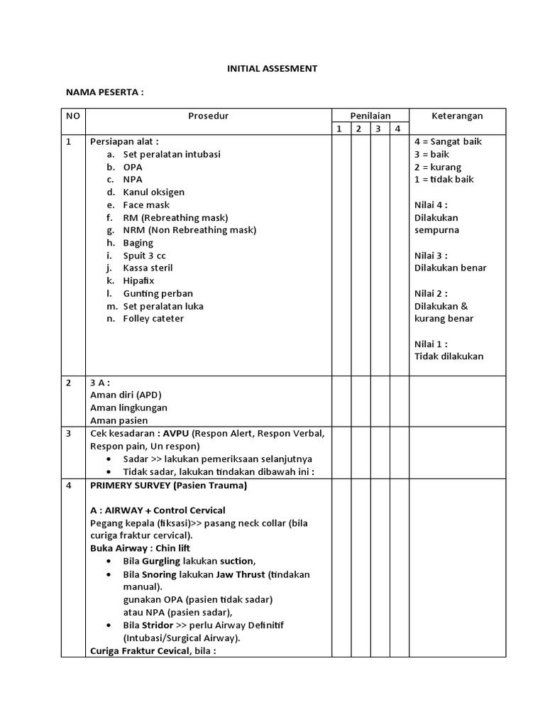 Daftar Tilik INITIAL ASSESMENT | PDF