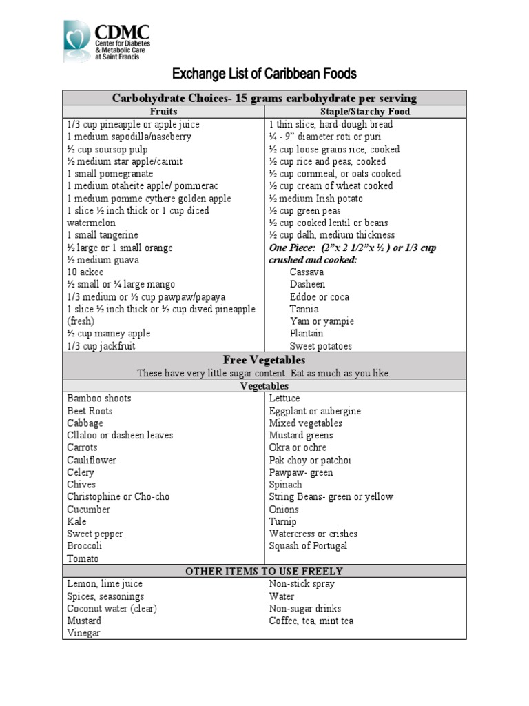 Updated Exchange List of Caribbean Foods | PDF | Vegetables | Western ...