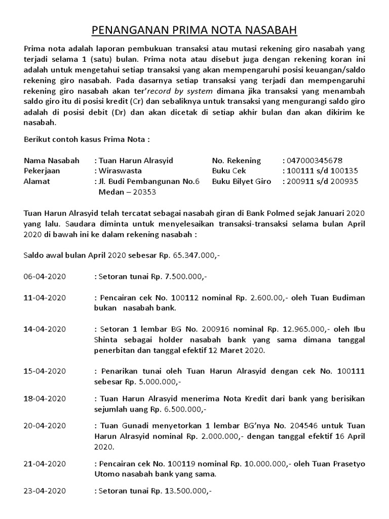 Prima Nota | PDF | Pengelolaan Keuangan & Uang
