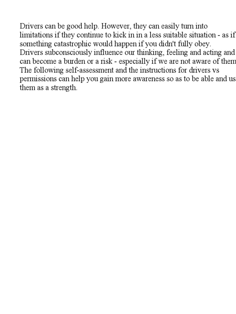 14 - TA Drivers Questionnaire and Self Assessment (C) Dietmar Simon ...