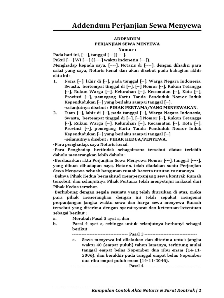 Addendum Perjanjian Sewa Menyewa | PDF