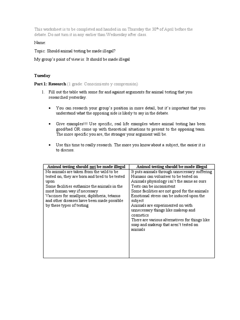 Animal Testing Debate Preparation Worksheet | PDF | Animal Testing ...