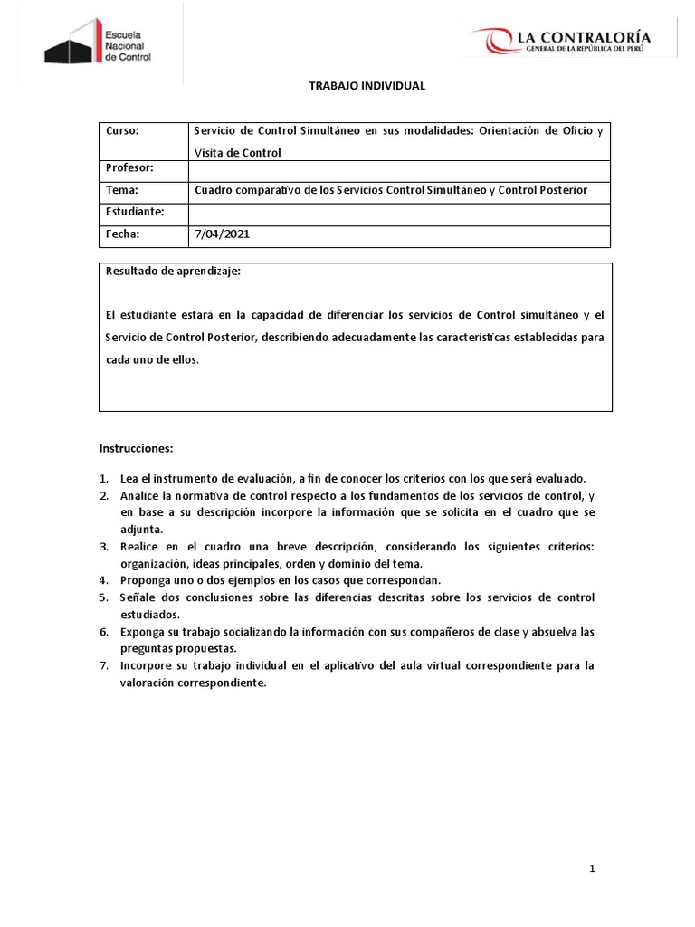 Comparaciones Control Simultaneo y Posterior | PDF | Auditoría | Evaluación
