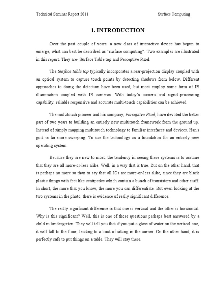 Technical Seminar Report 2011 Surface Computing | PDF | Graphical User Interfaces | Touchscreen