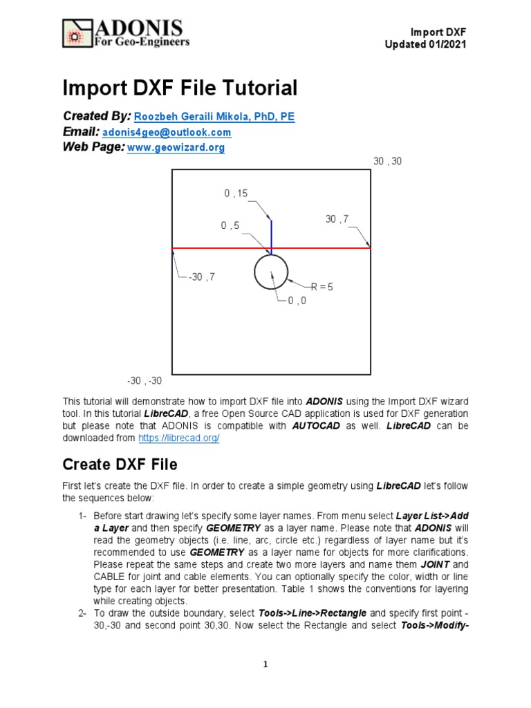 Import DXF File Tutorial: Created By: Email: Web Page | PDF | Filename | Computer Science