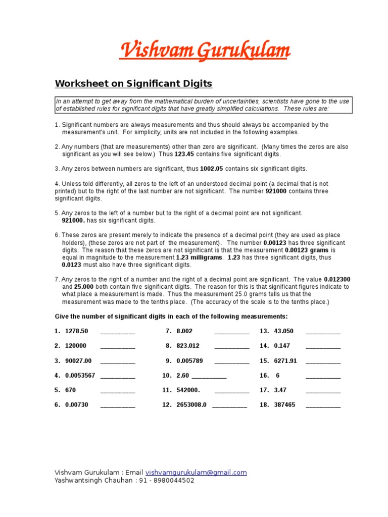 Significant Figures Worksheet - 1 | PDF | Significant Figures | Metrology
