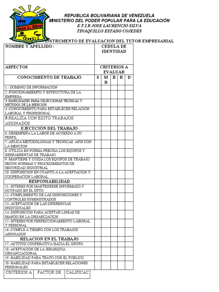 Instrumento de Evaluacion Tutor Empresarial | PDF | Finanzas y dinero