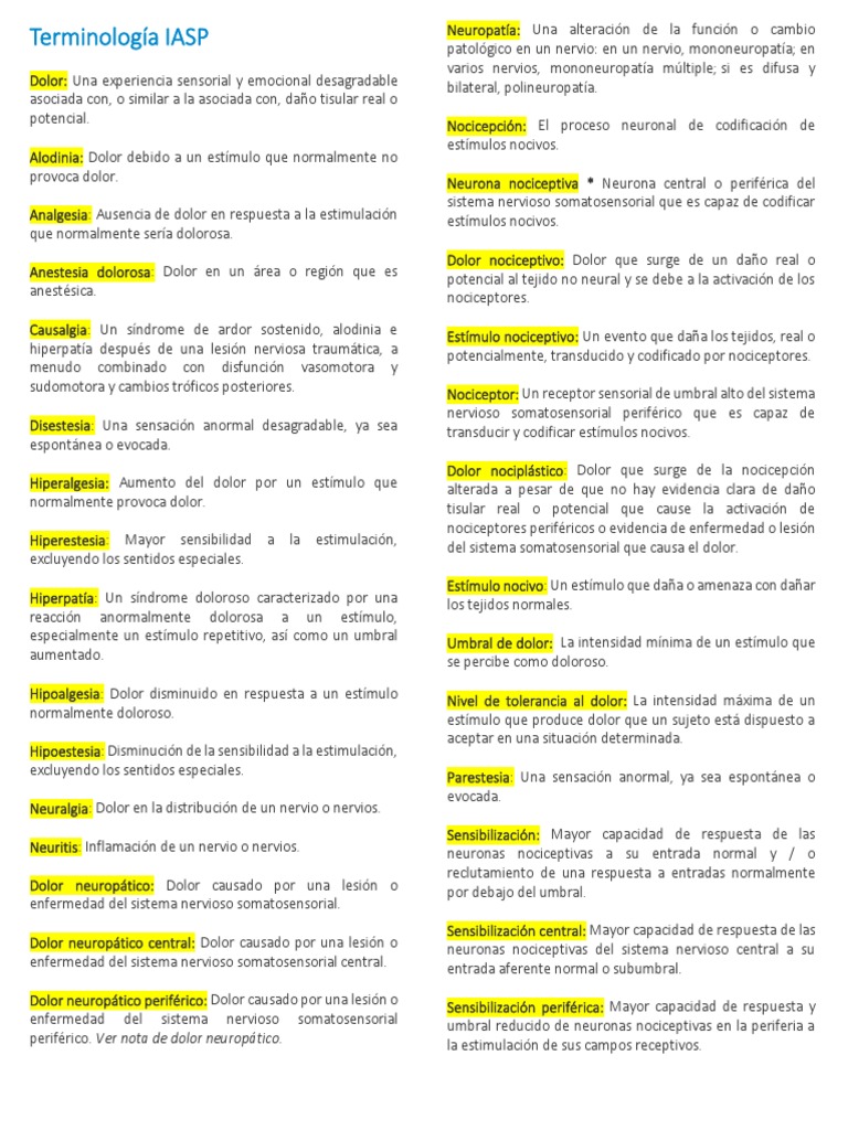 Terminología IASP | PDF | Dolor | Neurociencia