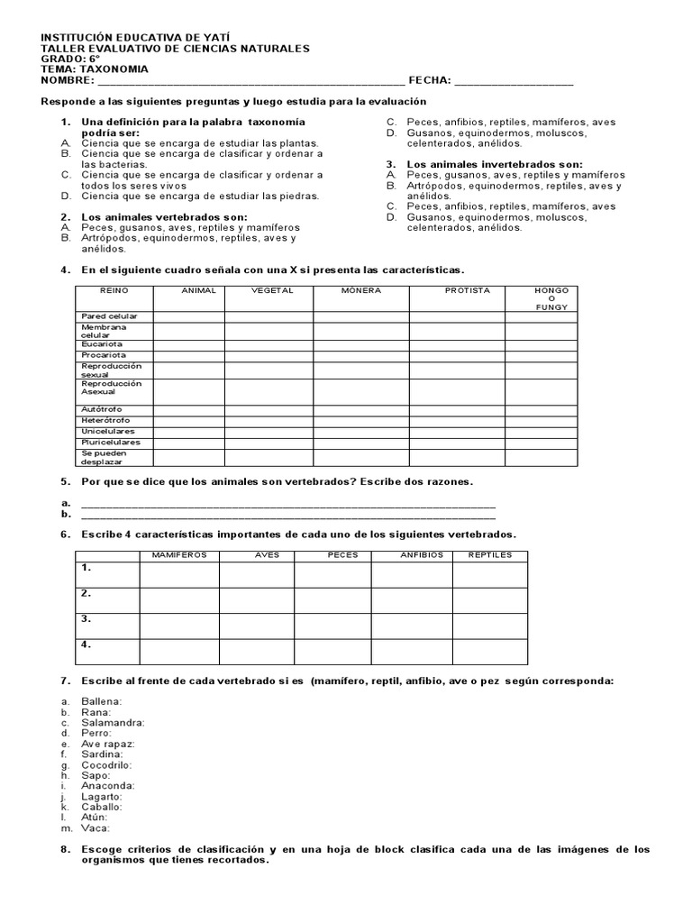 Taller Taxonomia | PDF | Taxa | Plantas