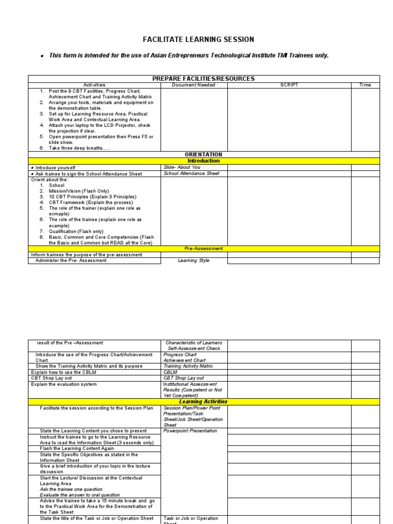 Facilitating TESDA Learning Sessions | PDF | Lecture | Educational ...