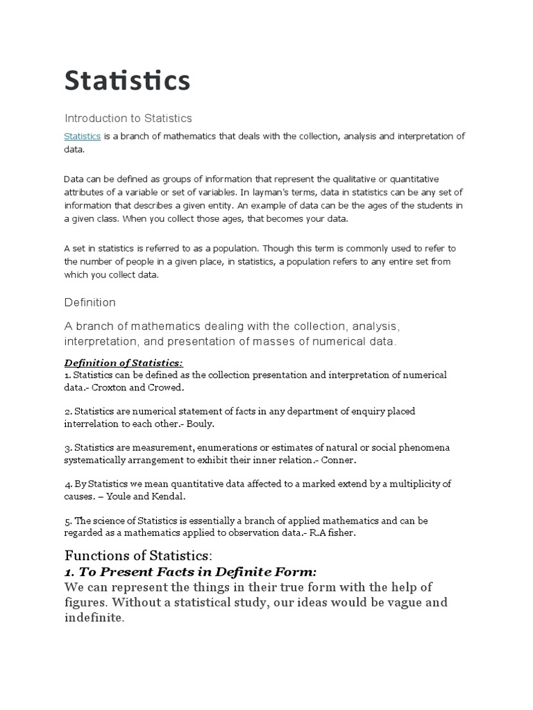 Statistics Notes BBA | PDF | Mean | Average