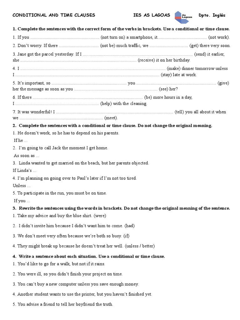 Conditionals Time Clauses | PDF | Sentence (Linguistics) | Grammar