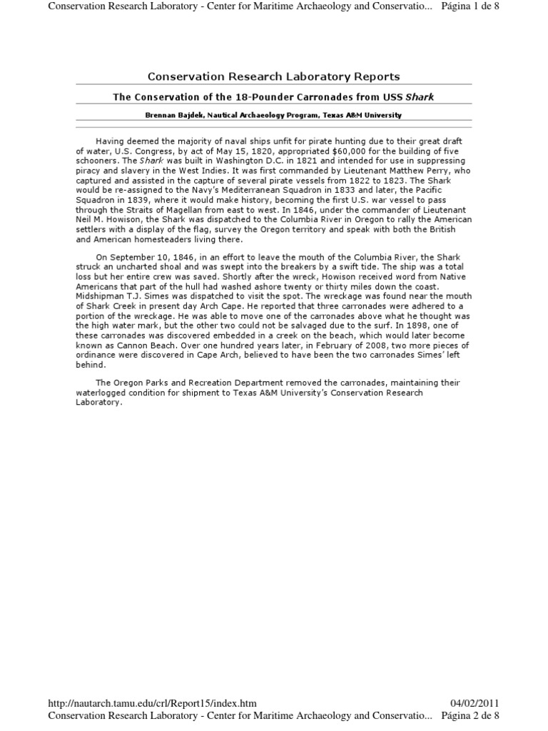 CRL. Report 15. Conservation 18-Pounder Des From USS Shark | PDF ...