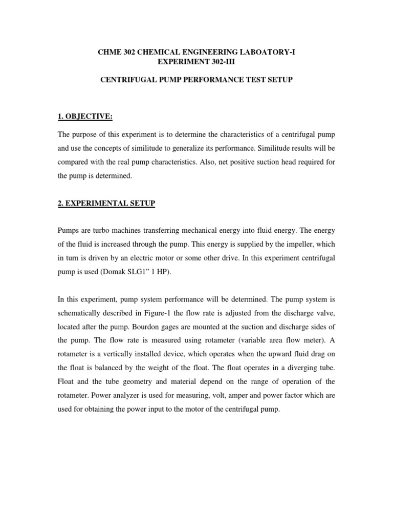 Centrifugal Pump Performance Test Setup | PDF | Pump | Flow Measurement