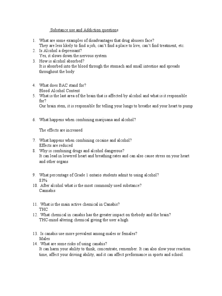 Substance Use Addiction Questions | PDF | Cannabis (Drug) | Substance Abuse