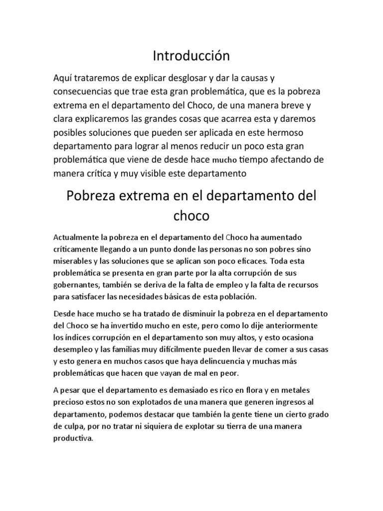 Pobreza Extrema en El Departamento Del Choco | PDF | Pobreza | Pobreza ...