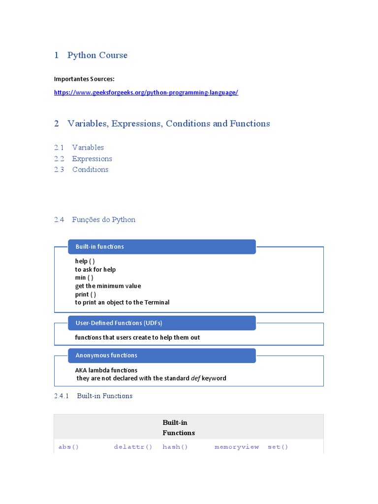 1 Python Course: 2.1 Variables 2.2 Expressions 2.3 Conditions | PDF | Anonymous Function ...