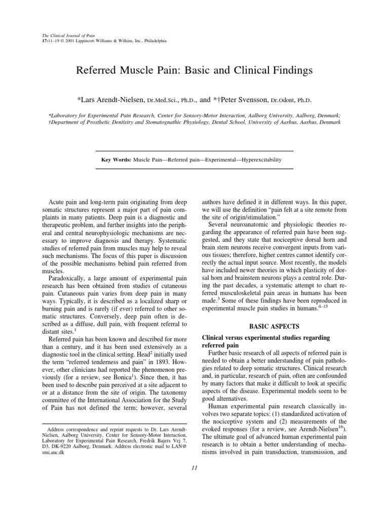 Referred Muscle Pain Basic and Clinical Findings | PDF | Symptoms And ...