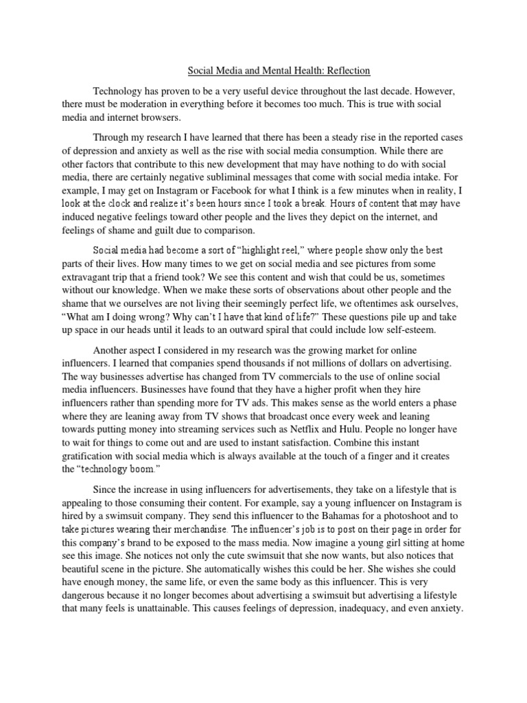 Social Media and Mental Health Reflection | PDF | Social Media ...