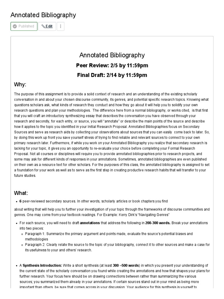 Annotated Bibliography Assignment Sheet | PDF | Citation | Bibliography