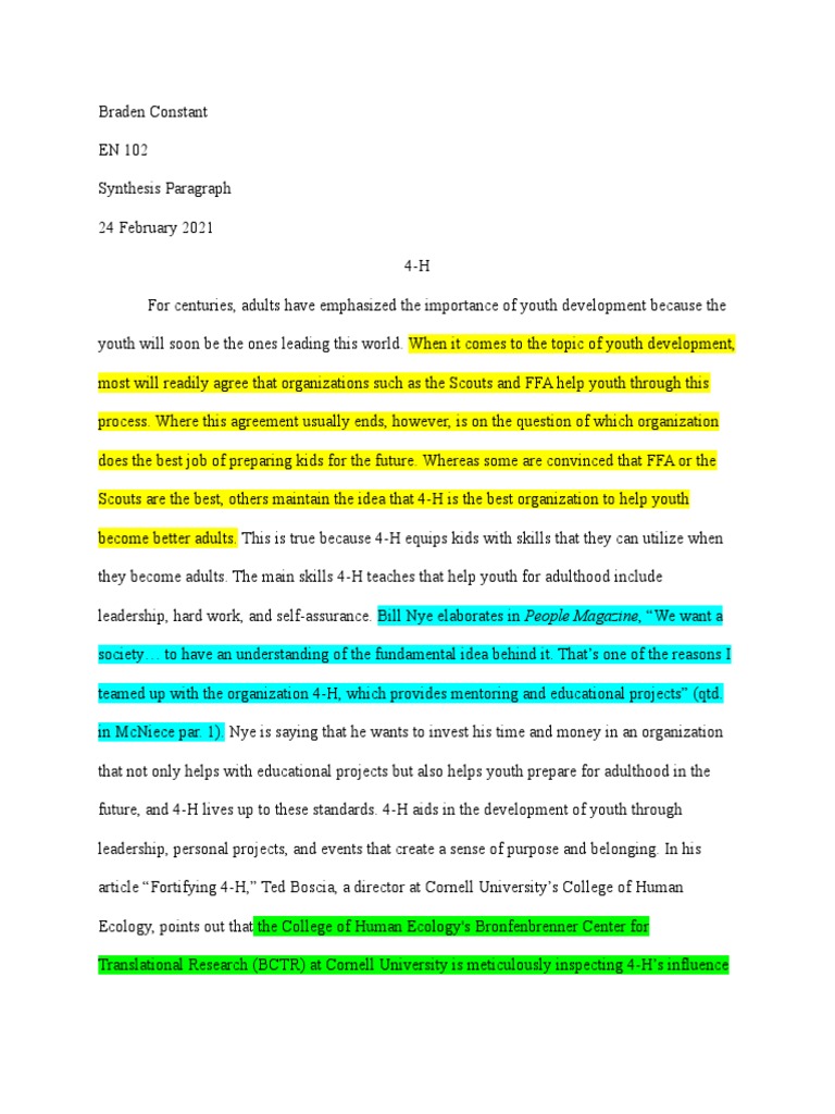 Braden Constant - Synthesis Paragraph Rough - Final Draft | PDF | Human ...