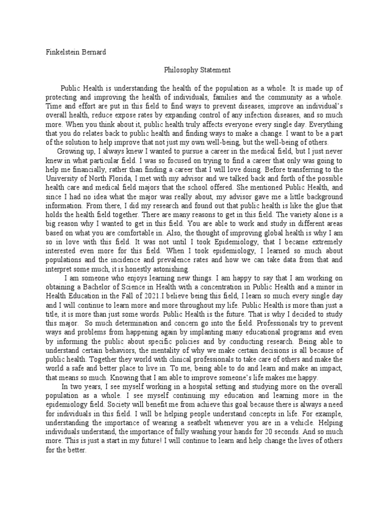 Finkelstein Bernard Philosophy Statement | PDF | Public Health ...