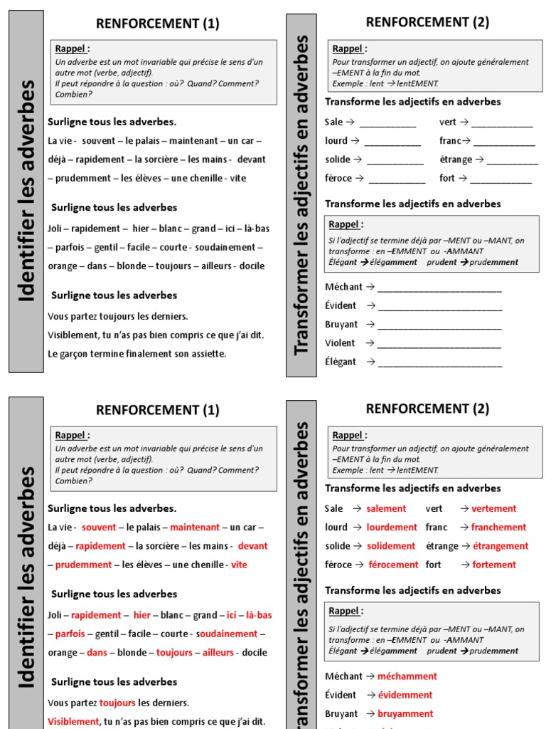 Transformer les adjectifs en adverbes | PDF | Adverbe | Grammaire