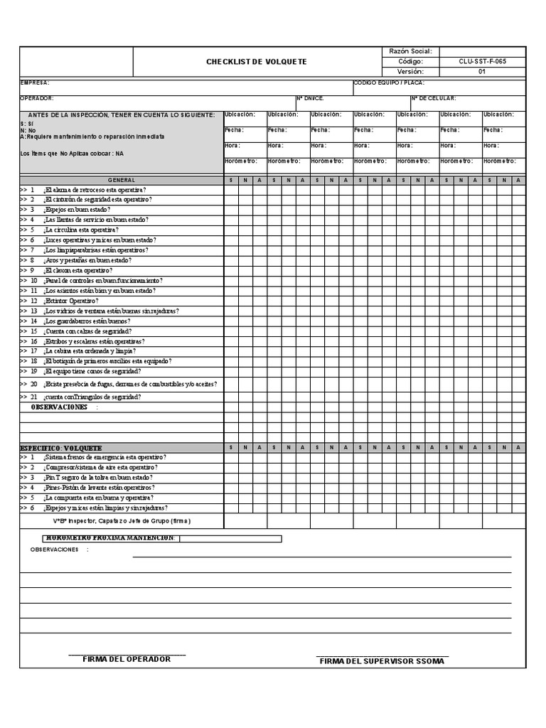 Checklist de Inspección de Volquetes CAT | PDF | Vehículos