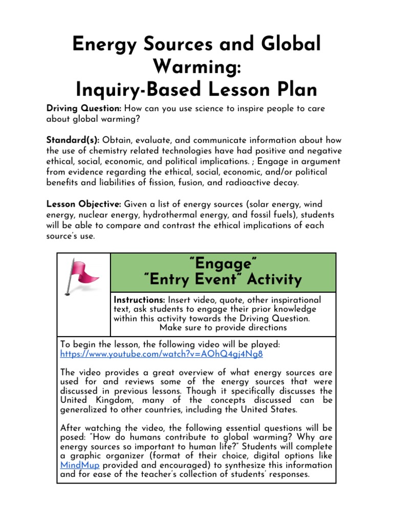 Energy Sources and Global Warming: Inquiry-Based Lesson Plan | PDF ...