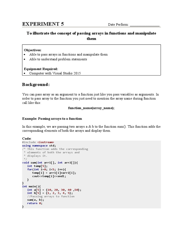 Experiment 5 Background Pdf Subroutine Array Data Structure 